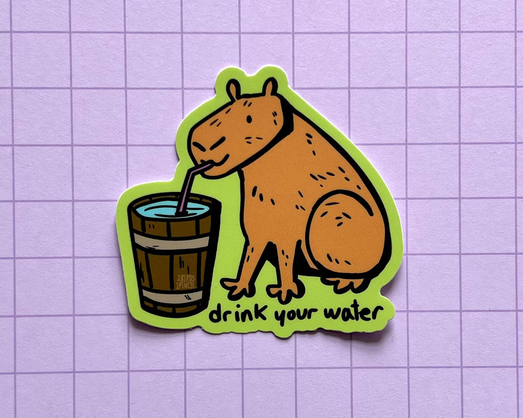 2Birds1Pencil Illustrations - Drink Your Water Capybara Vinyl Sticker ...
